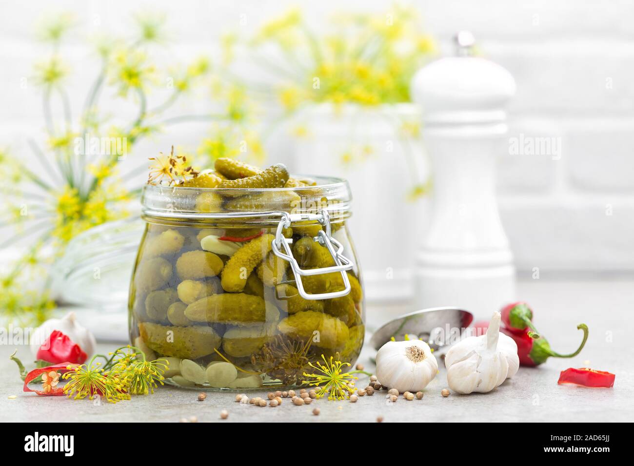 Pickled cucumbers, small marinated pickles, gherkins Stock Photo - Alamy