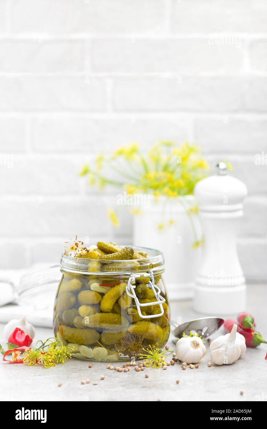 Pickled cucumbers, small marinated pickles, gherkins Stock Photo - Alamy