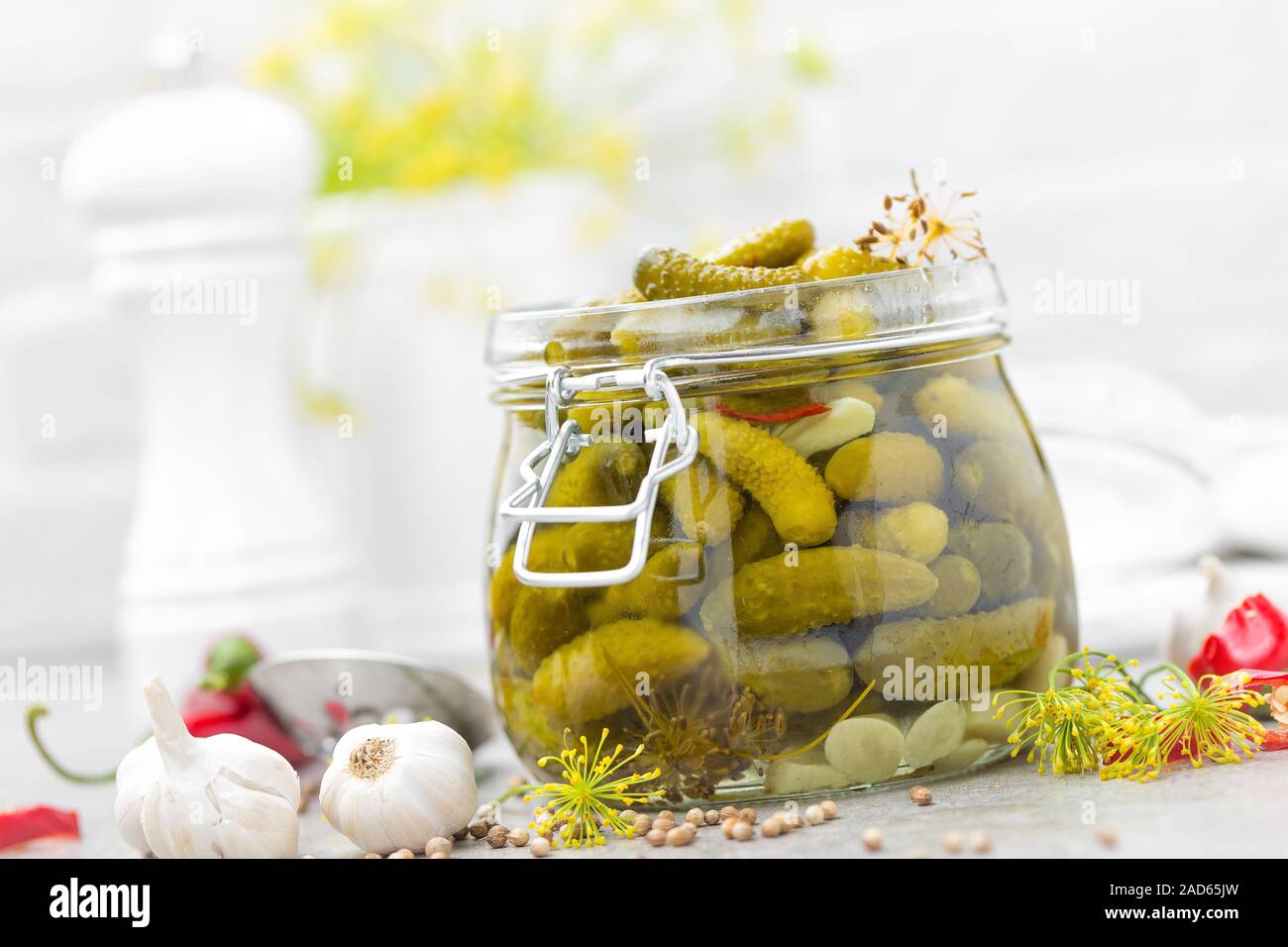 Pickled cucumbers, small marinated pickles, gherkins Stock Photo - Alamy