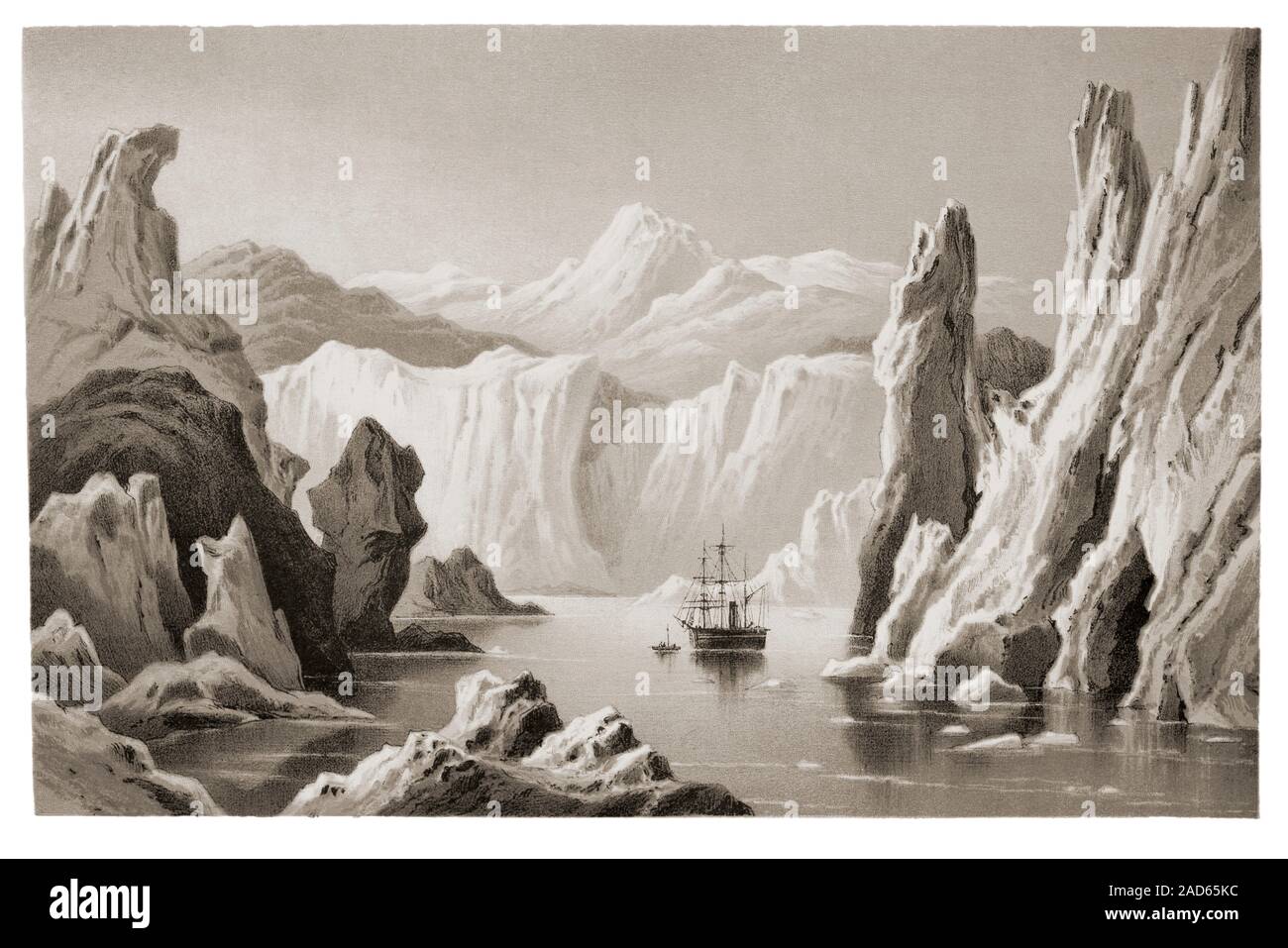 19th century engraving of early arctic exploration to find the ...