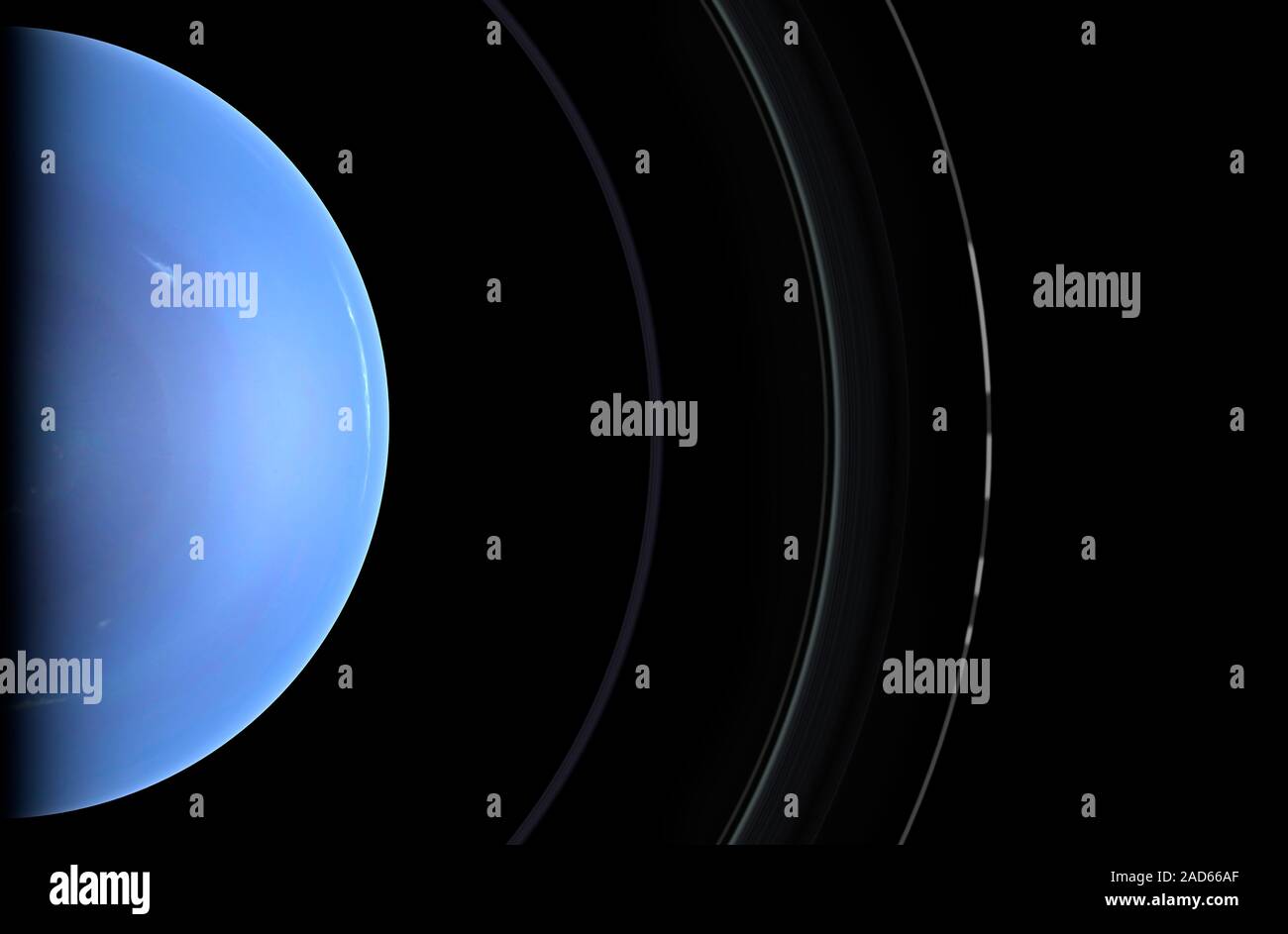 Artwork showing the planet Neptune's main rings. The rings are composed of microscopic dust ...