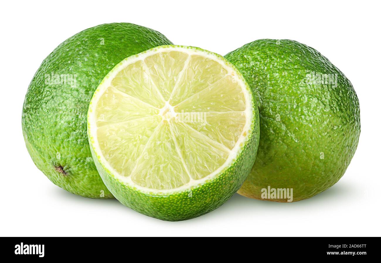 Half and two whole limes Stock Photo - Alamy