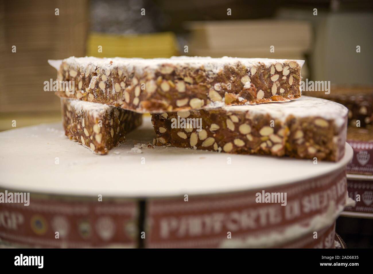 Panforte. Typical Siena cake prepared with almonds and candied fruit ...