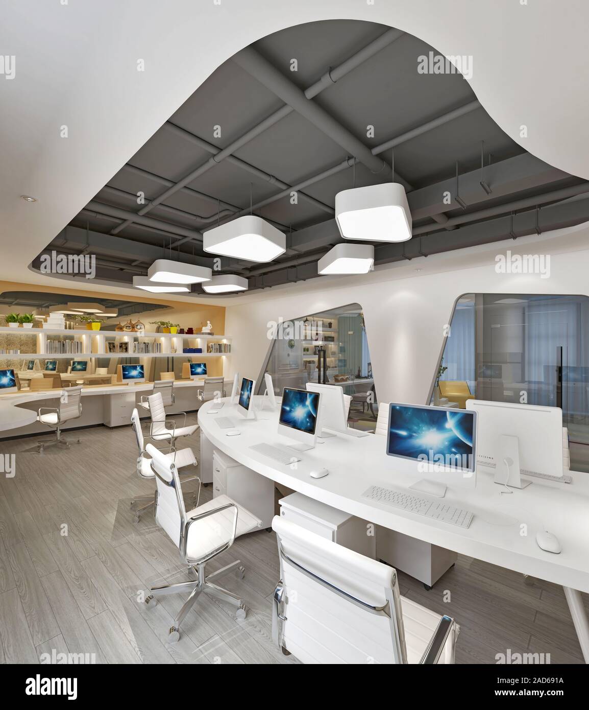 3d render of working office Stock Photo - Alamy