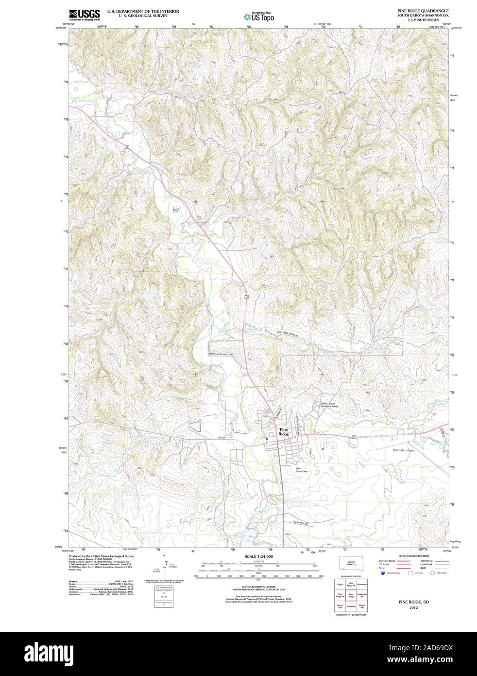 USGS TOPO Map South Dakota SD Pine Ridge 20120620 TM Restoration Stock ...