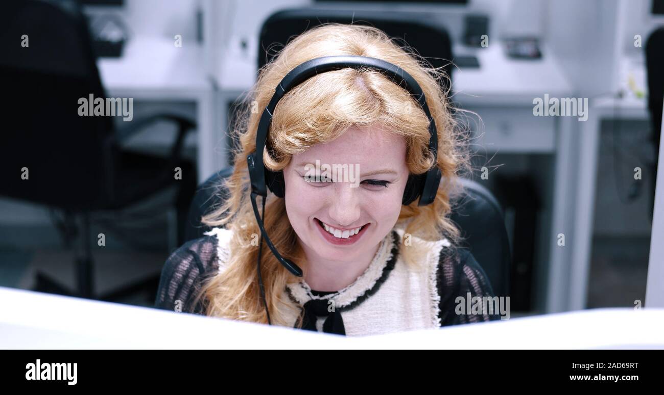 female call centre operator doing her job Stock Photo - Alamy