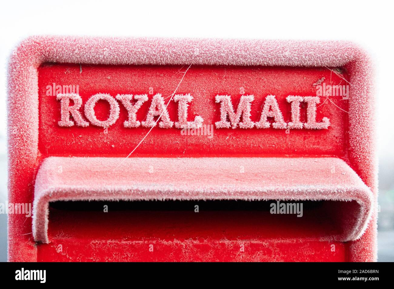 Royal Mail post box covered in frost - UK Stock Photo - Alamy