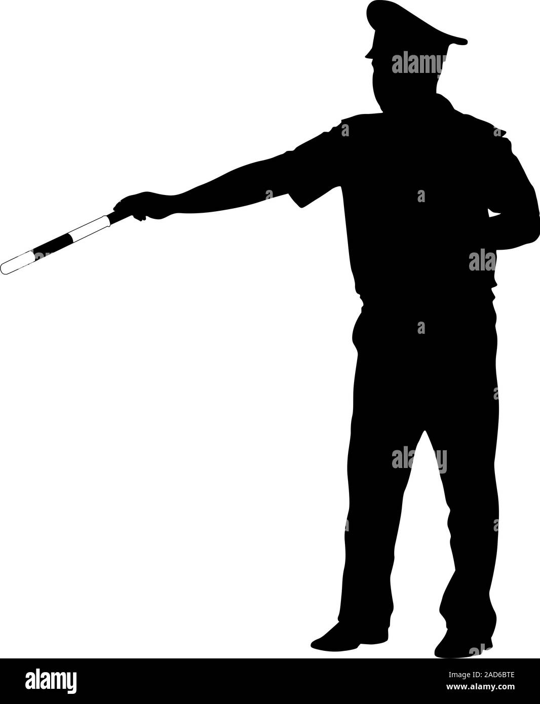 Black silhouettes of Police officer with a rod on white background ...