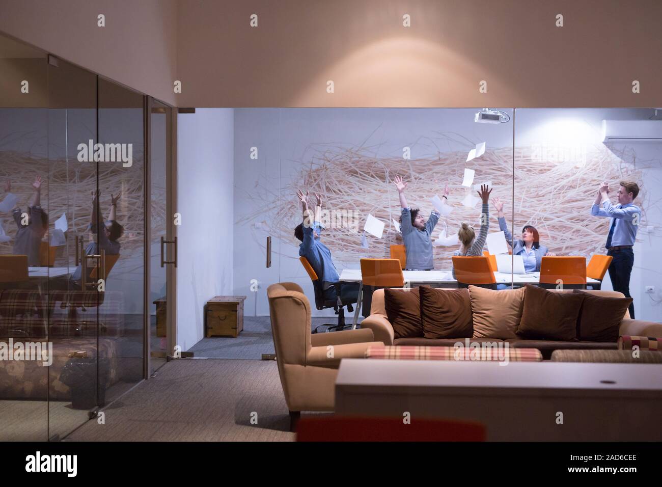 Group of young Business people throwing documents Stock Photo - Alamy