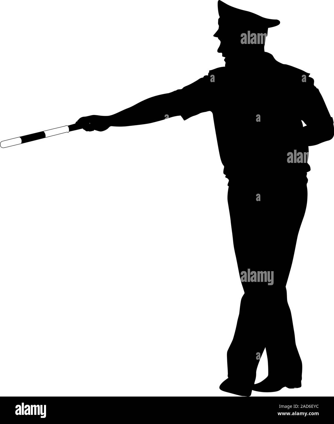 Black silhouettes of Police officer with a rod on white background ...