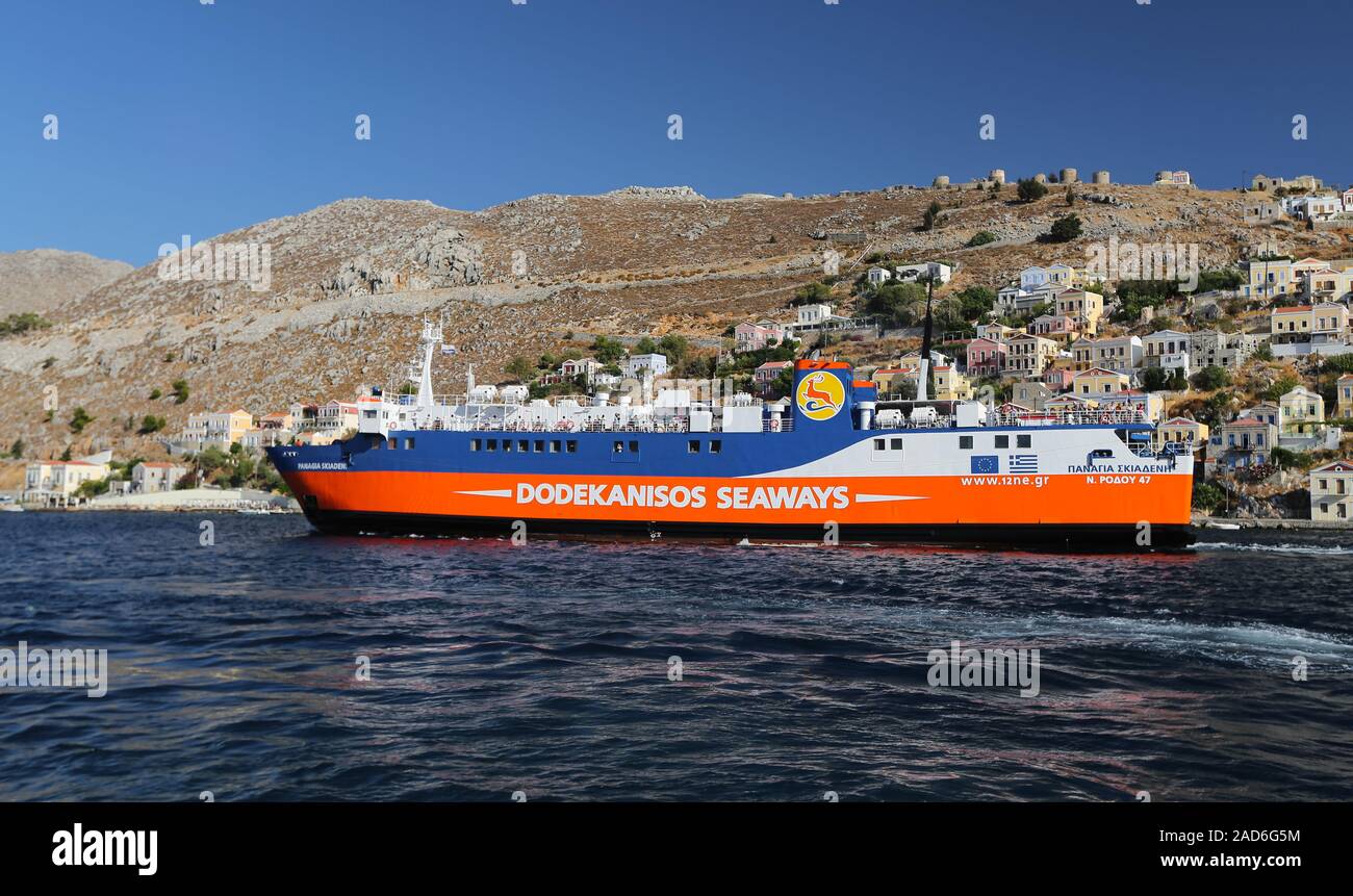 SYMI, GREECE - SEPTEMBER 21, 2019: Ferry in Symi island of Greece ...