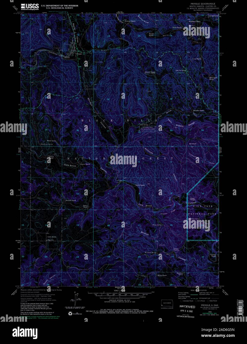 USGS TOPO Map South Dakota SD Pringle 344022 1956 24000 Inverted ...