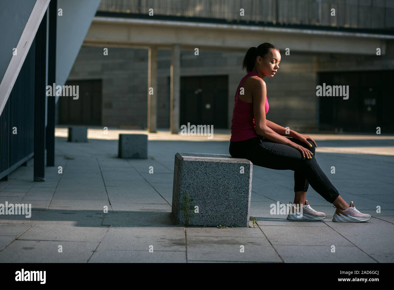 Short rest after tiresome training stock photo Stock Photo - Alamy