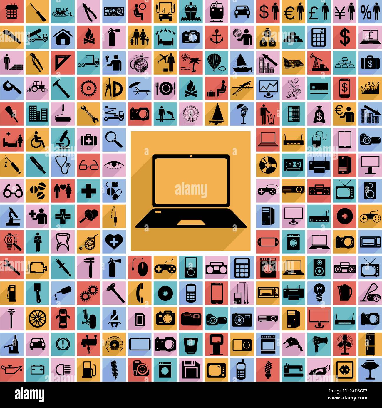 Collection flat icons with long shadow. Multimedia symbols. Vector ...