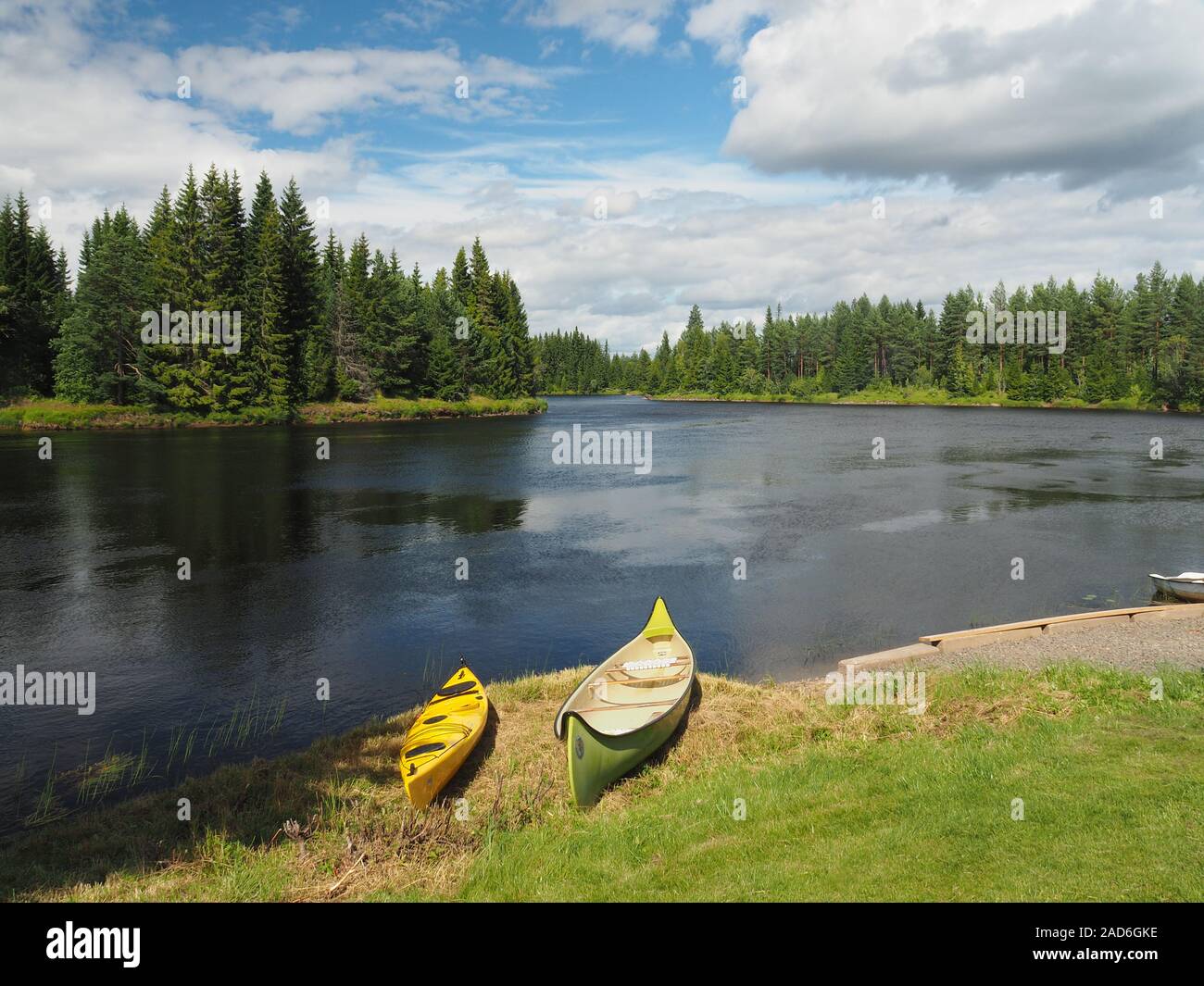 Canoes at Västerdalälven in Värmland in Sweden Stock Photo - Alamy
