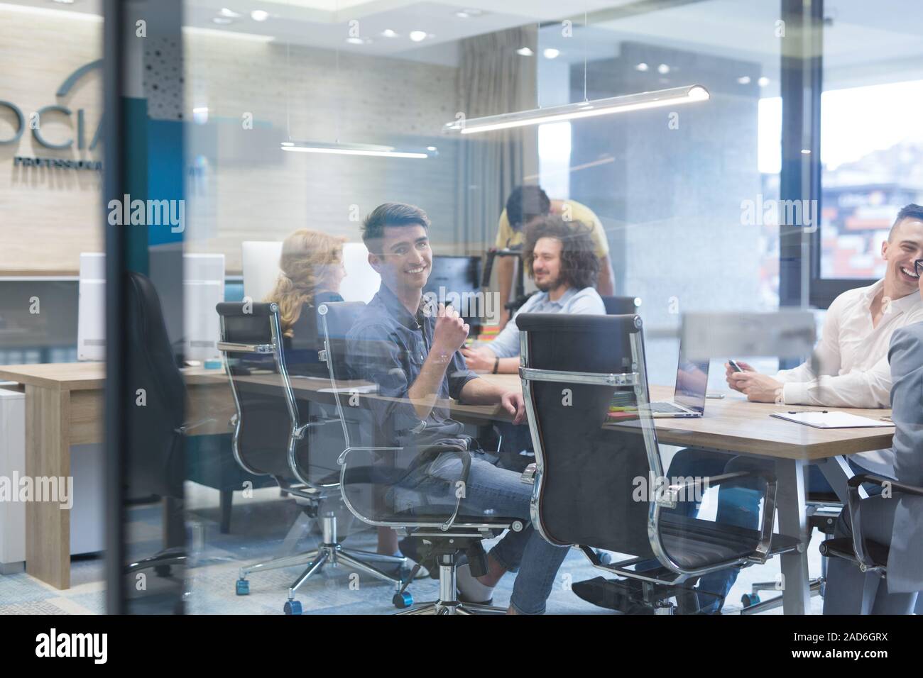 Startup Business Team At A Meeting at modern office building Stock ...