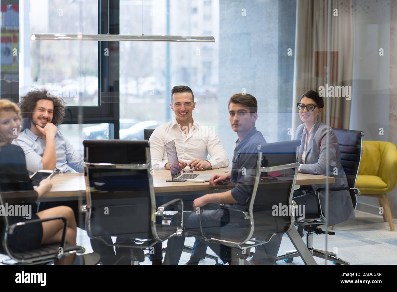 Startup Business Team At A Meeting at modern office building Stock ...