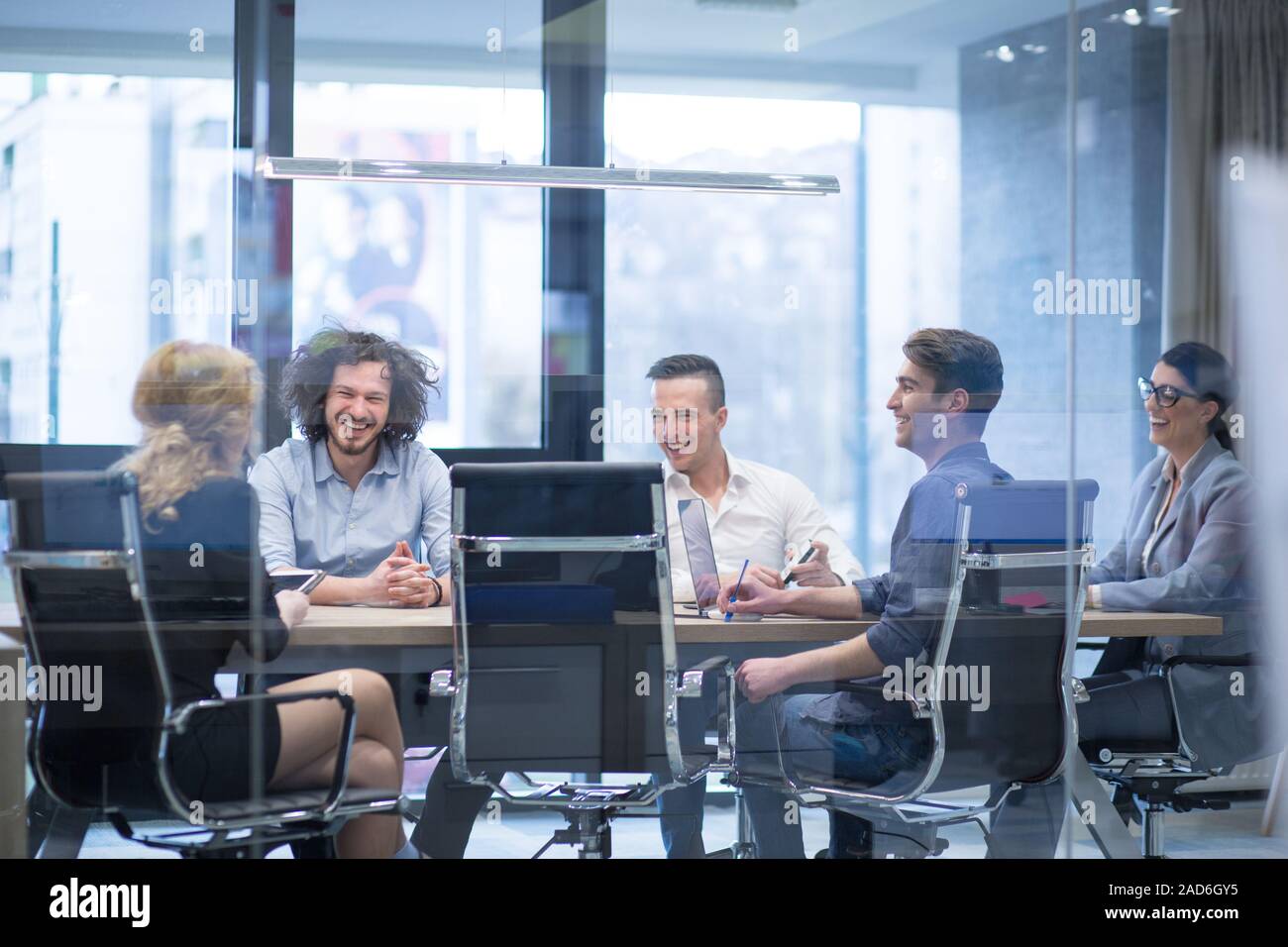 Startup Business Team At A Meeting at modern office building Stock ...