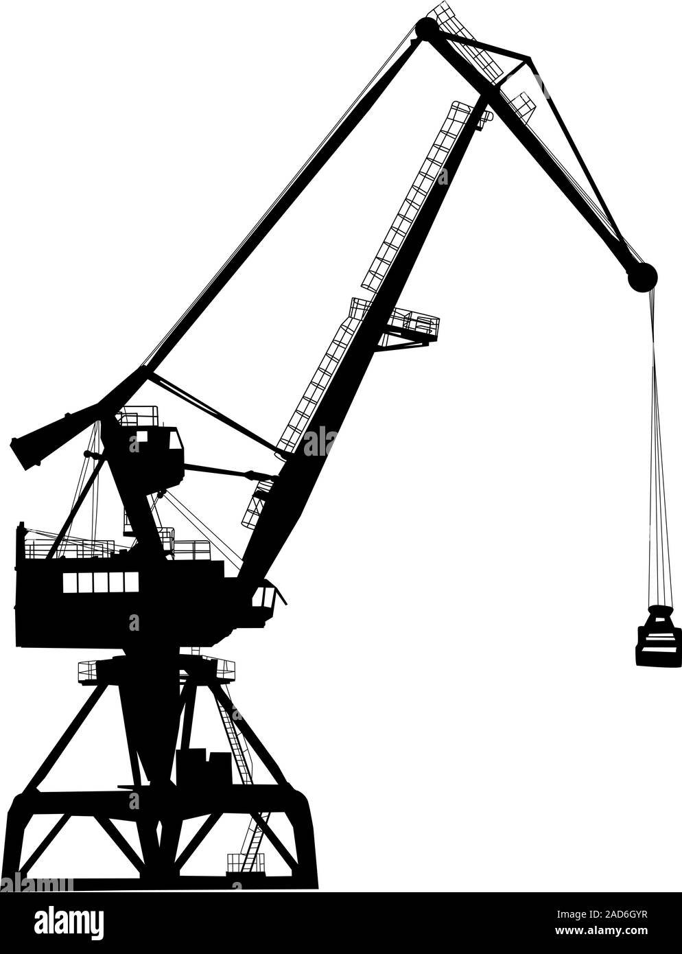 Working crane in sea port for cargo industry design. Vector ...