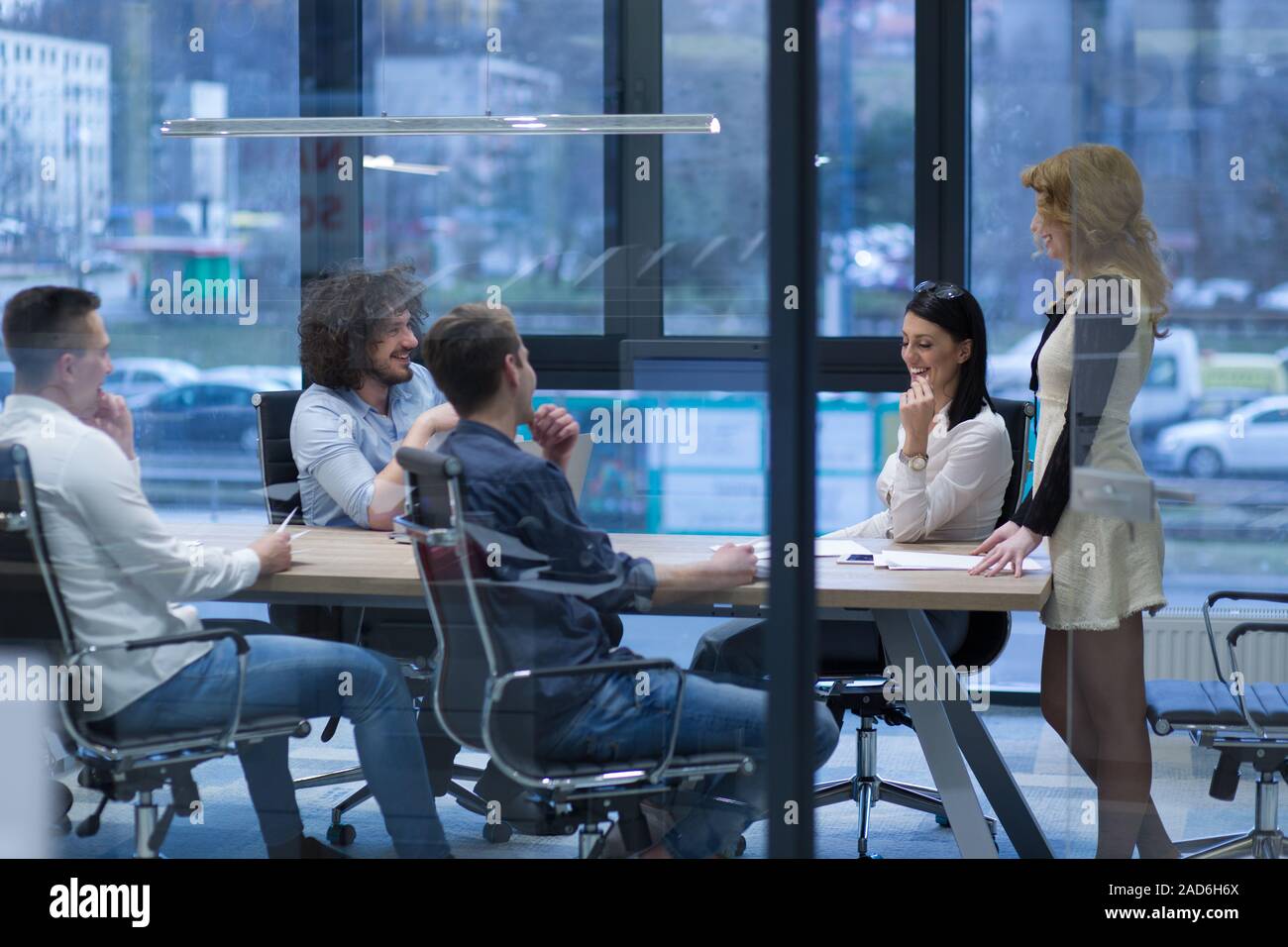 Startup Business Team At A Meeting at modern office building Stock ...