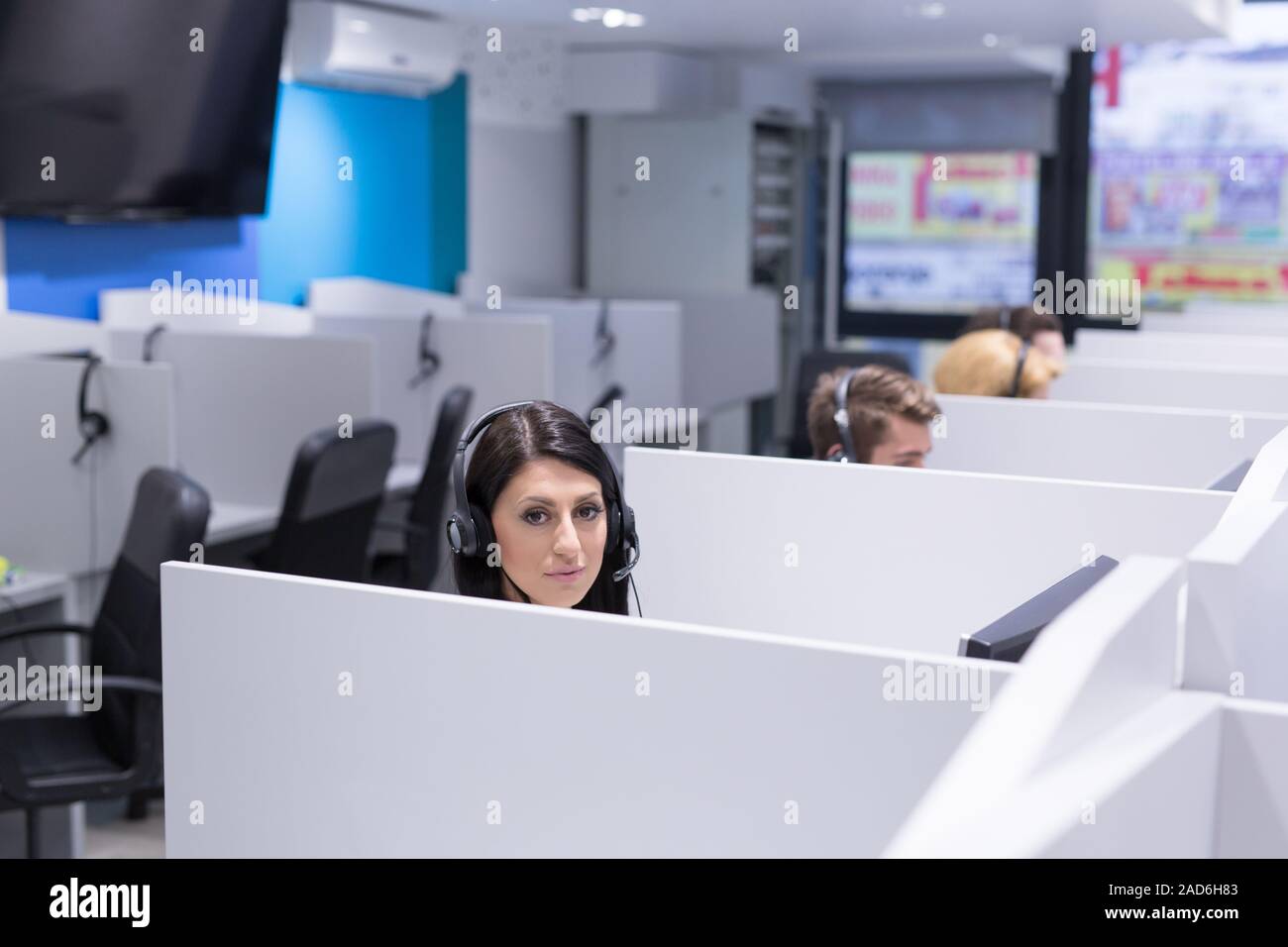 female call centre operator doing her job Stock Photo - Alamy