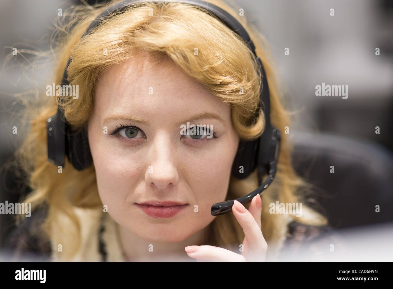 female call centre operator doing her job Stock Photo - Alamy