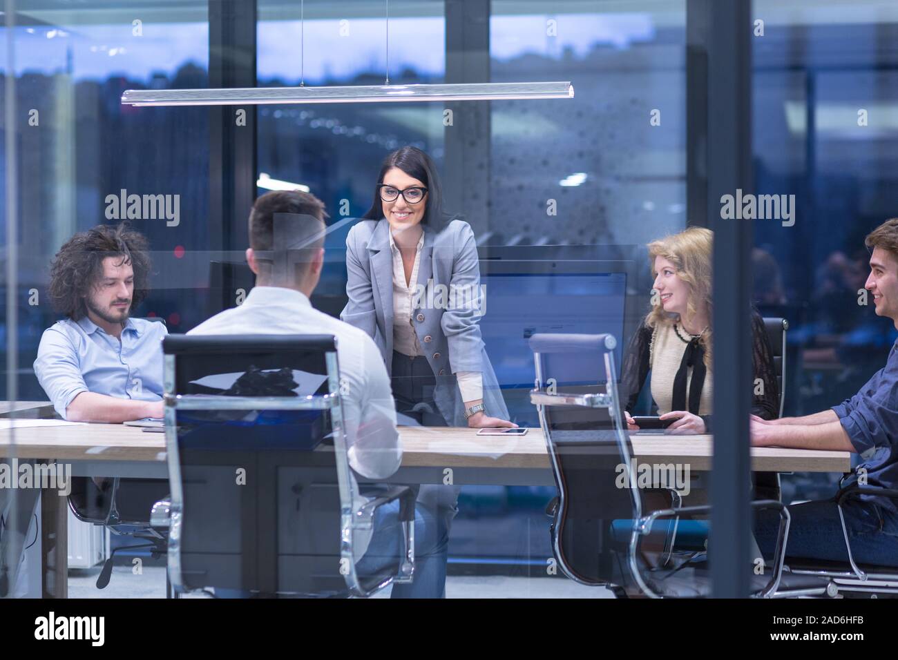 Startup Business Team At A Meeting at modern office building Stock ...