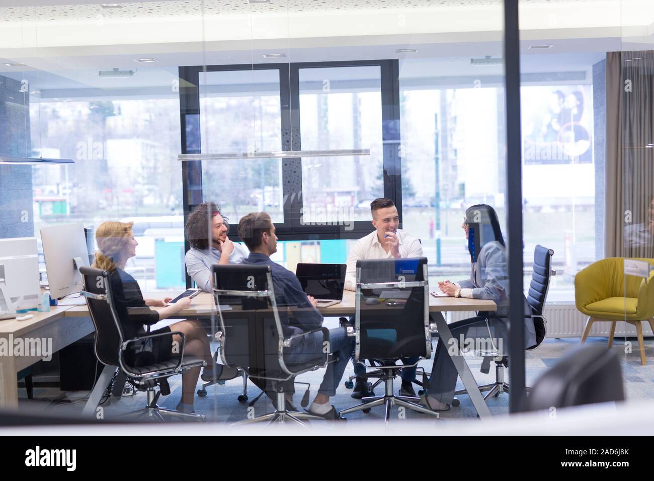 Startup Business Team At A Meeting at modern office building Stock ...