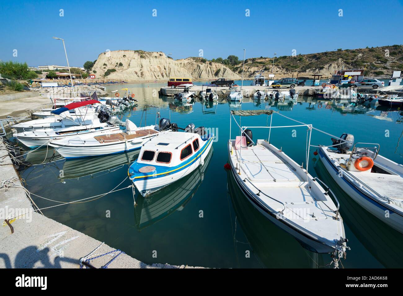 Harbour and beach at Kolymbia on the Greek Island of Rhodes Greece ...