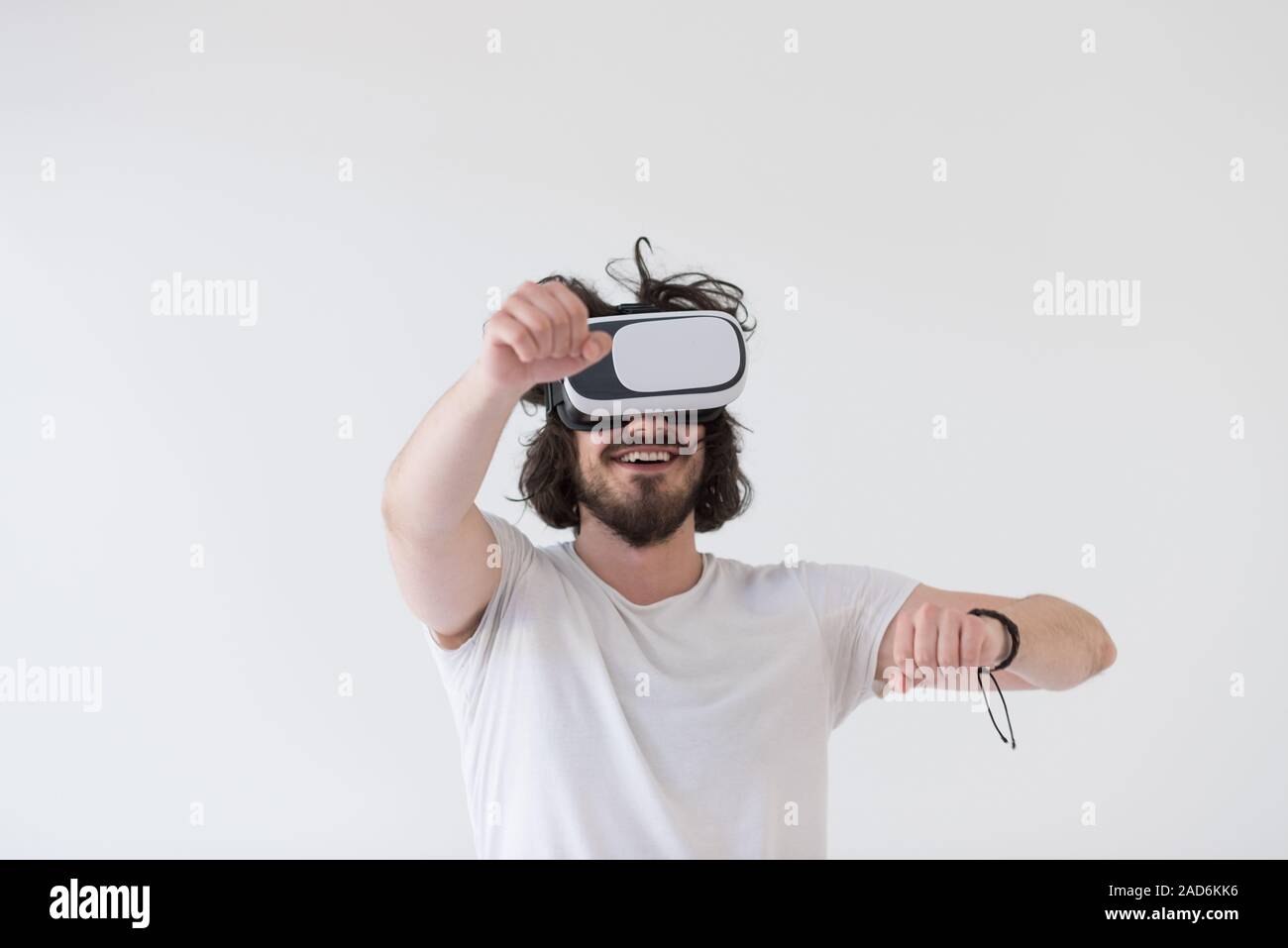 Man using headset of virtual reality Stock Photo - Alamy