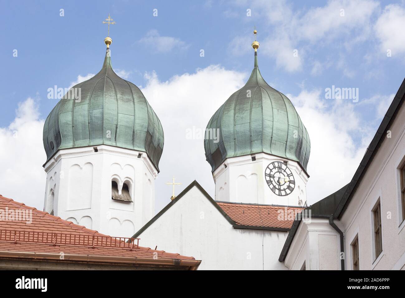 Onion towers of the former Seeon Monastery in Upper Bavaria Stock Photo ...