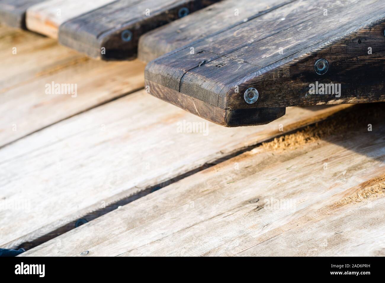 Wooden rafting boats on a pile on the river bank Stock Photo - Alamy