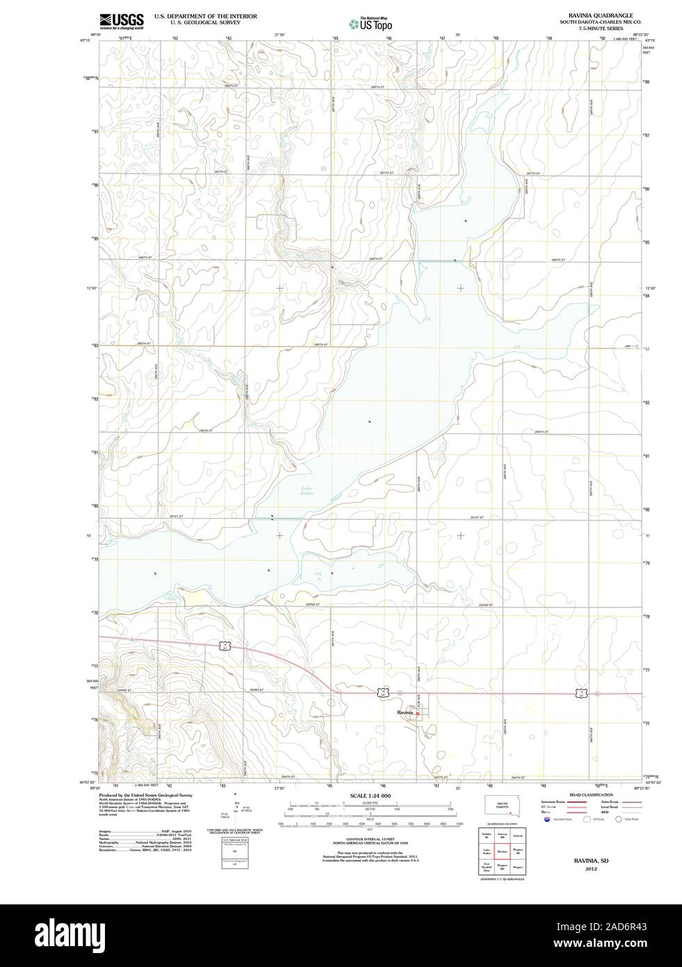 USGS TOPO Map South Dakota SD Ravinia 20120618 TM Restoration Stock ...