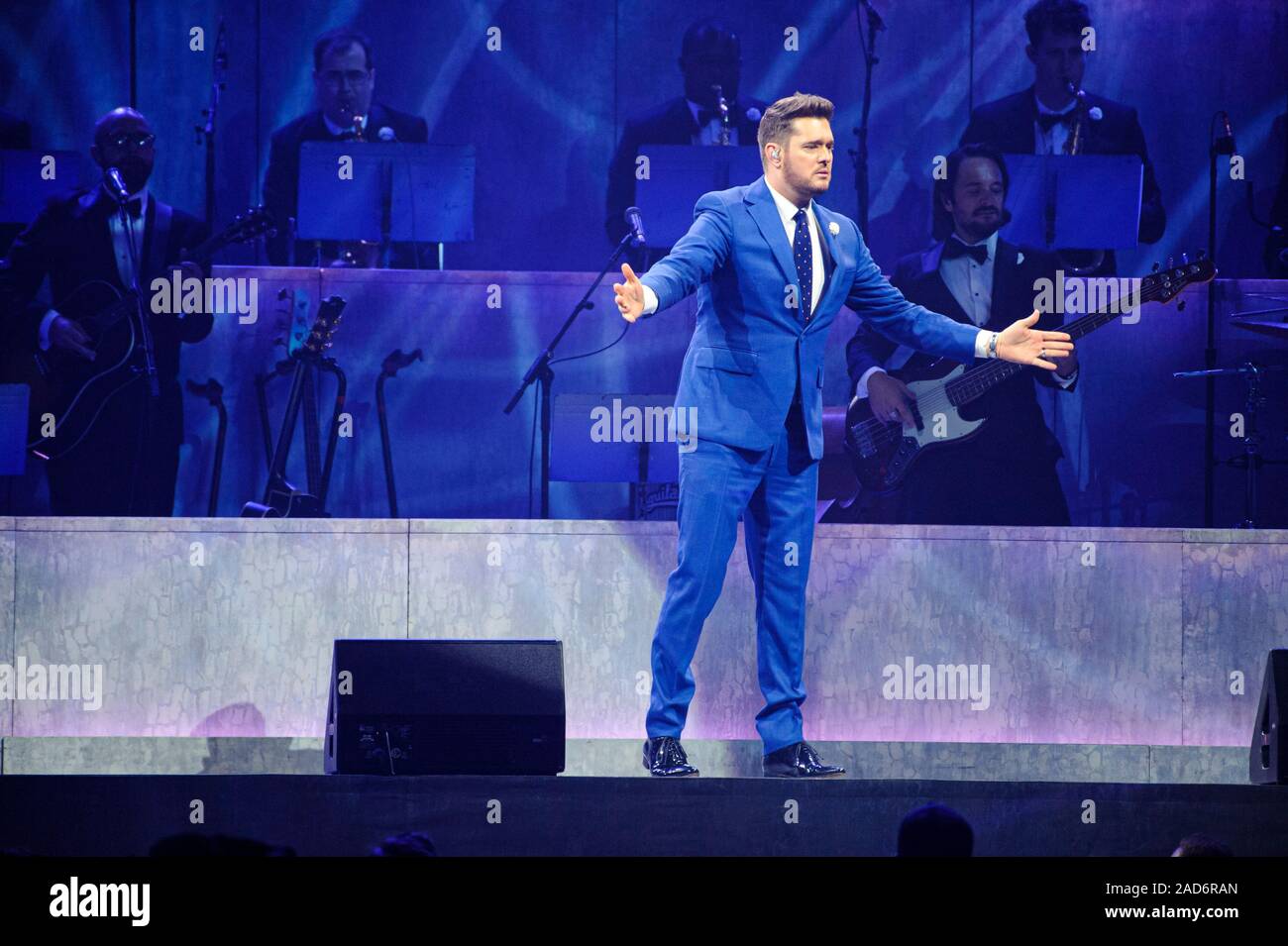 Liverpool, UK. 3rd December 2019. Singer, Michael Buble, performs ...