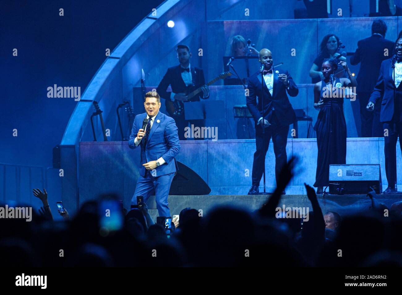 Liverpool, UK. 3rd December 2019. Singer, Michael Buble, performs ...