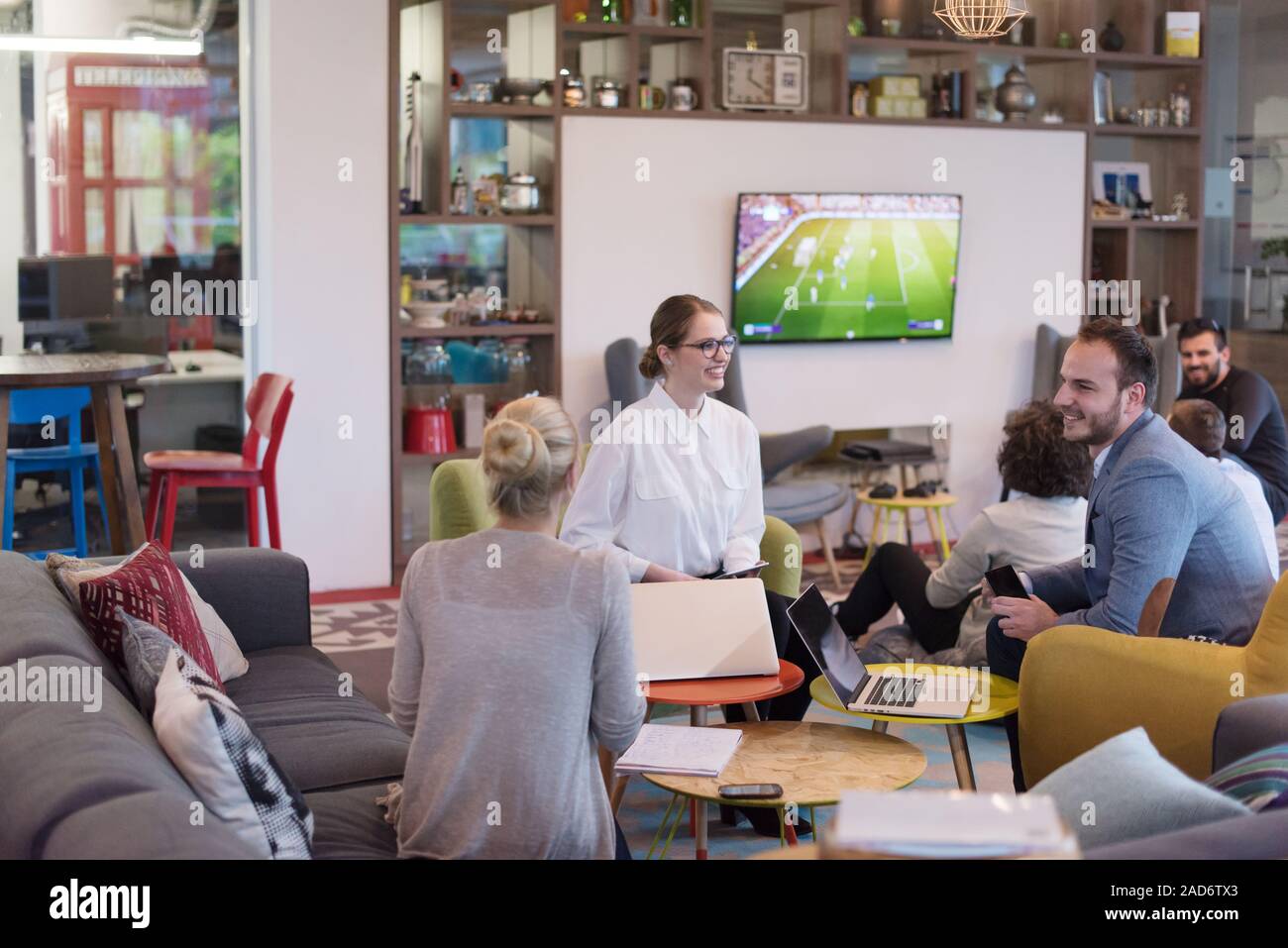 Startup Business Team At A Meeting at modern office building Stock ...