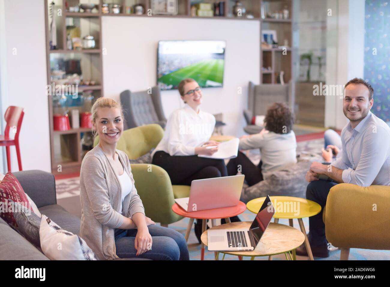 Startup Business Team At A Meeting at modern office building Stock ...