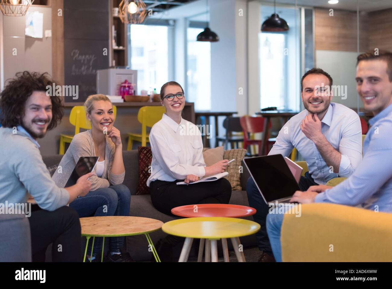 Startup Business Team At A Meeting at modern office building Stock ...