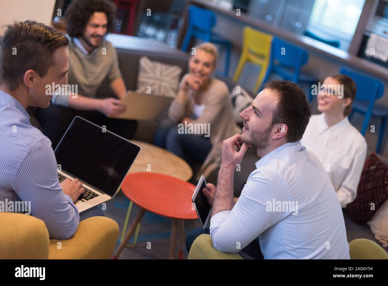 Startup Business Team At A Meeting at modern office building Stock ...