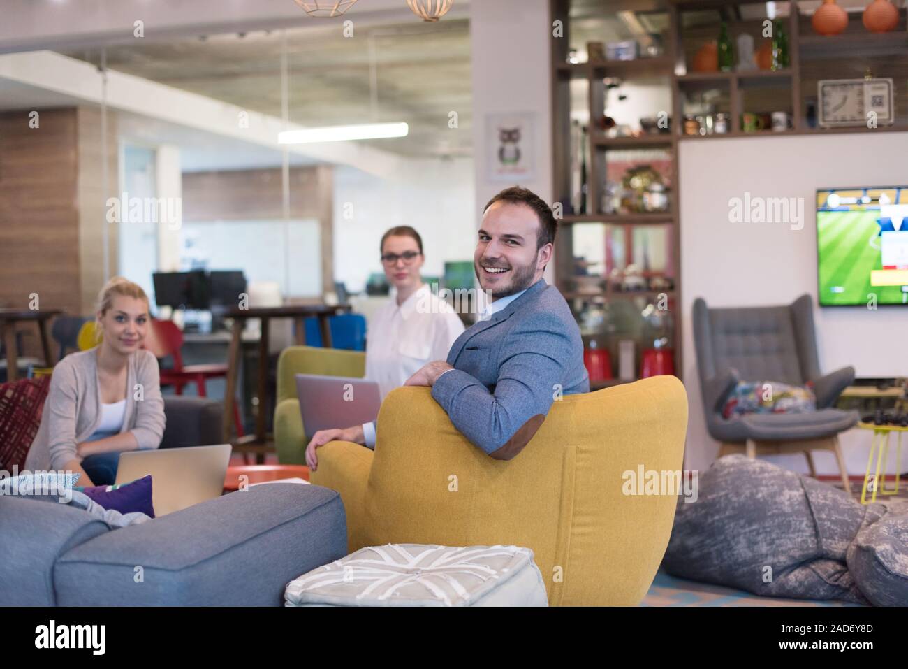 Startup Business Team At A Meeting at modern office building Stock ...