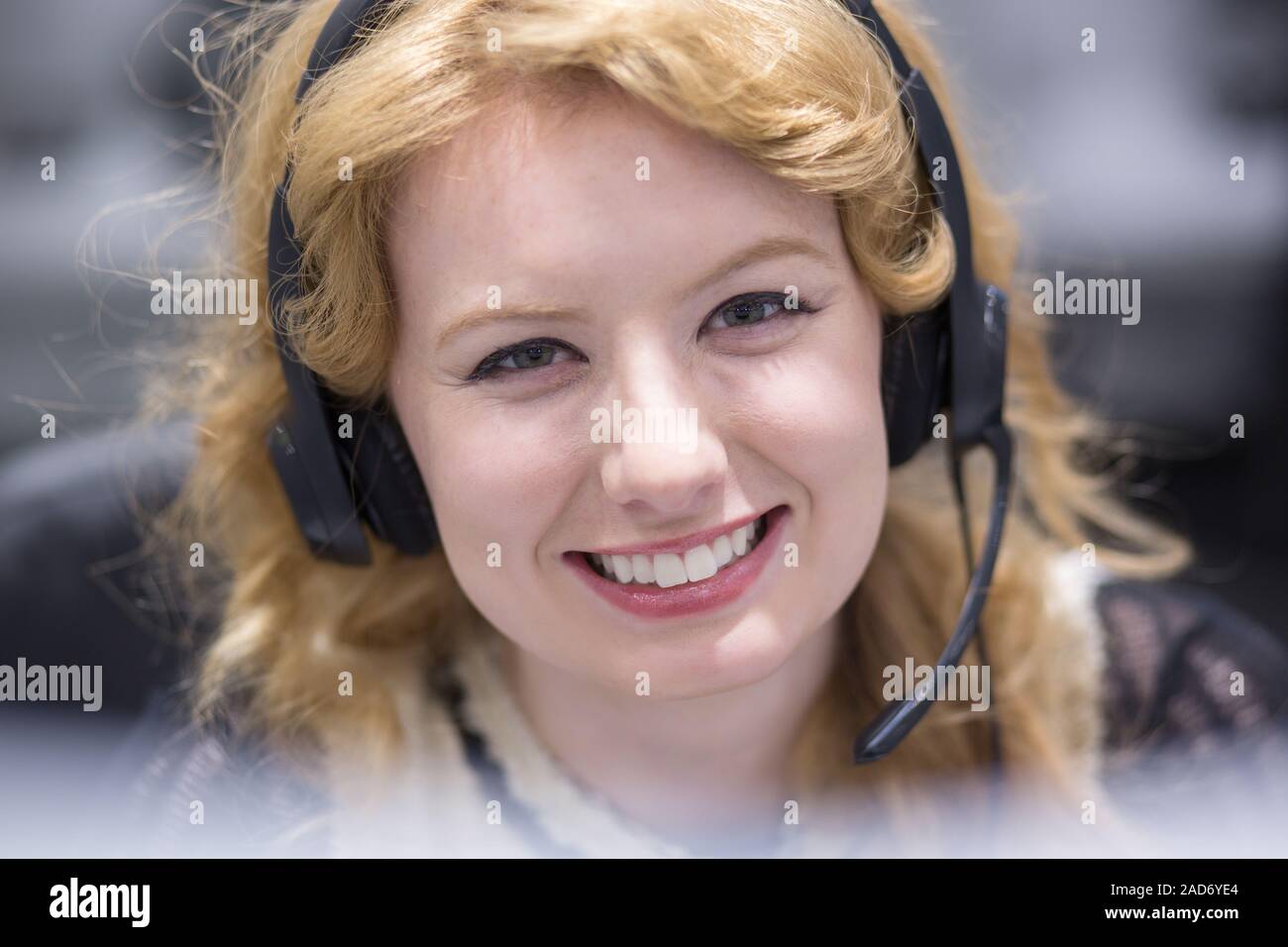 female call centre operator doing her job Stock Photo - Alamy