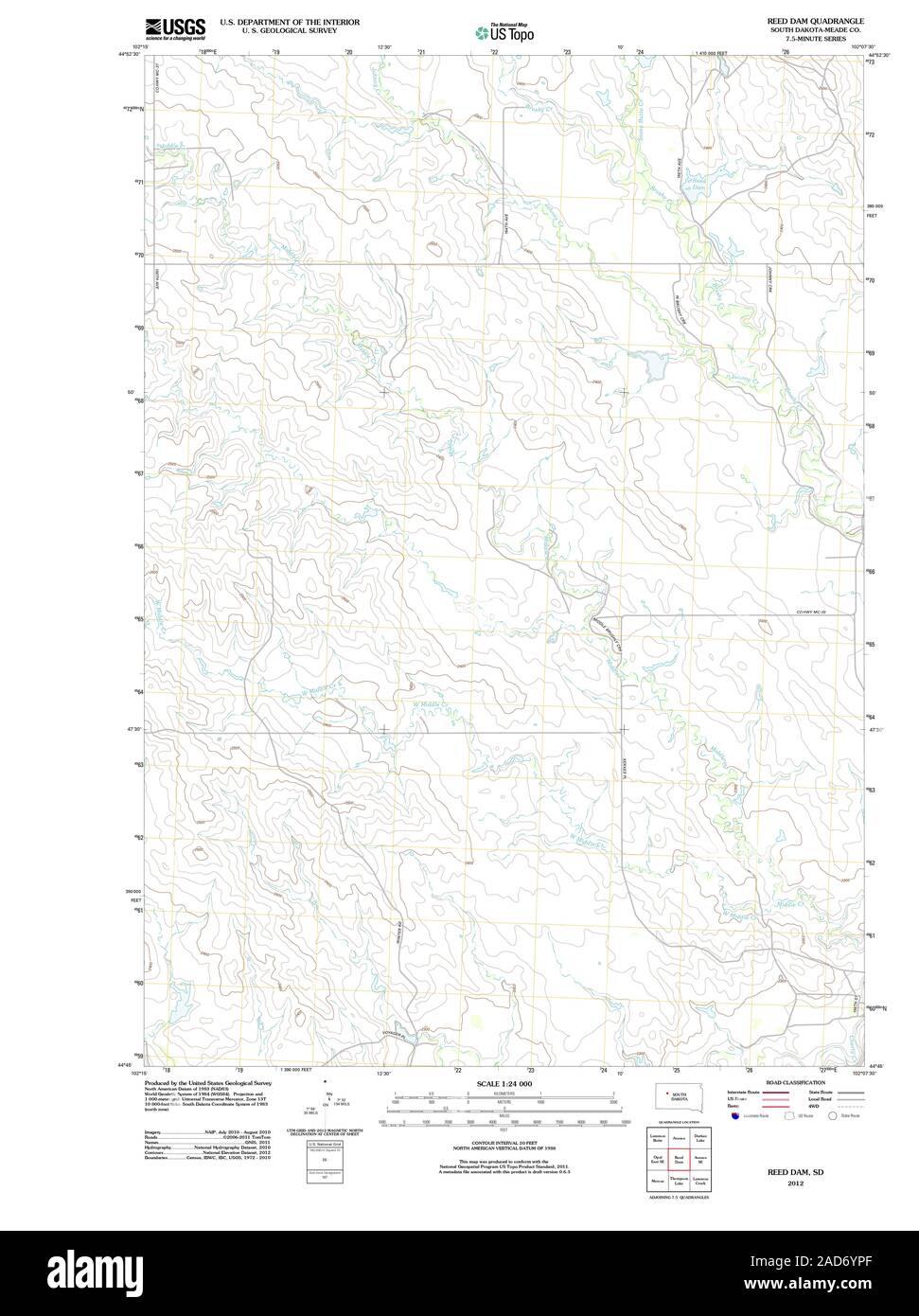 USGS TOPO Map South Dakota SD Reed Dam 20120622 TM Restoration Stock ...