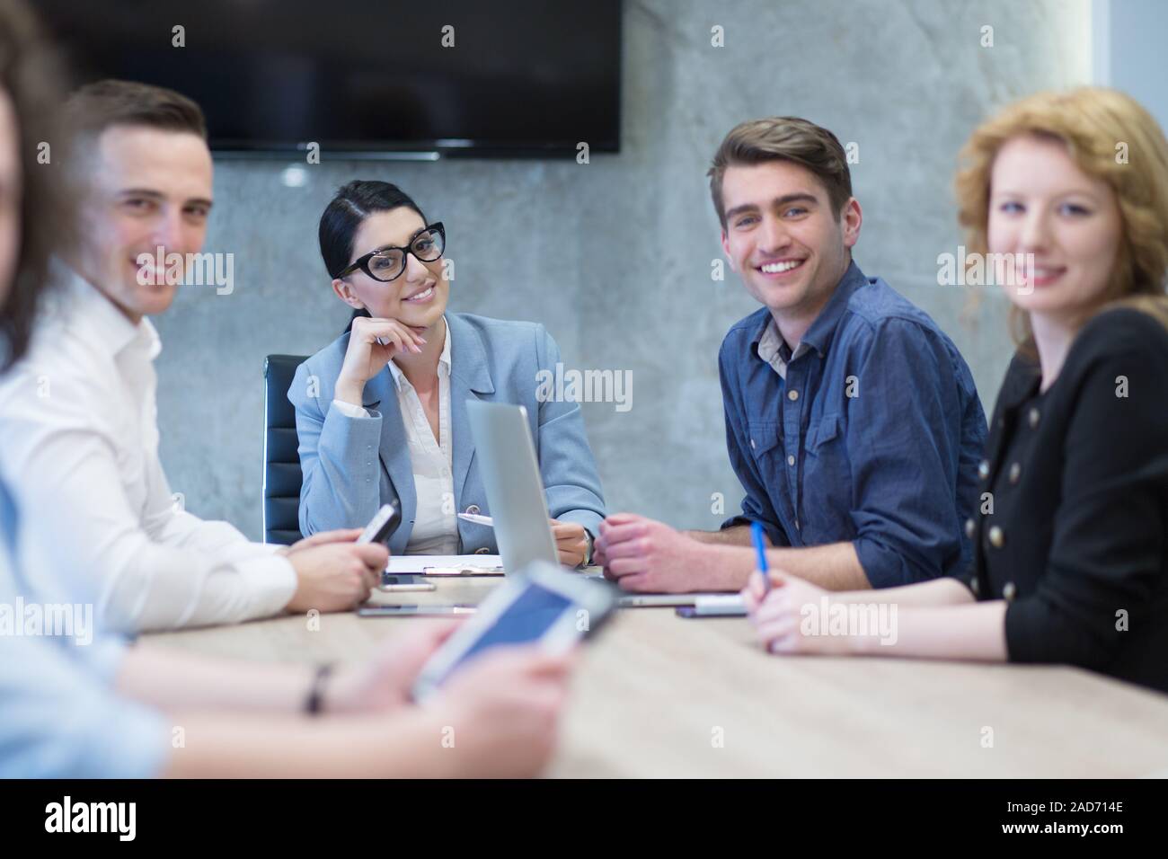 Startup Business Team At A Meeting at modern office building Stock ...