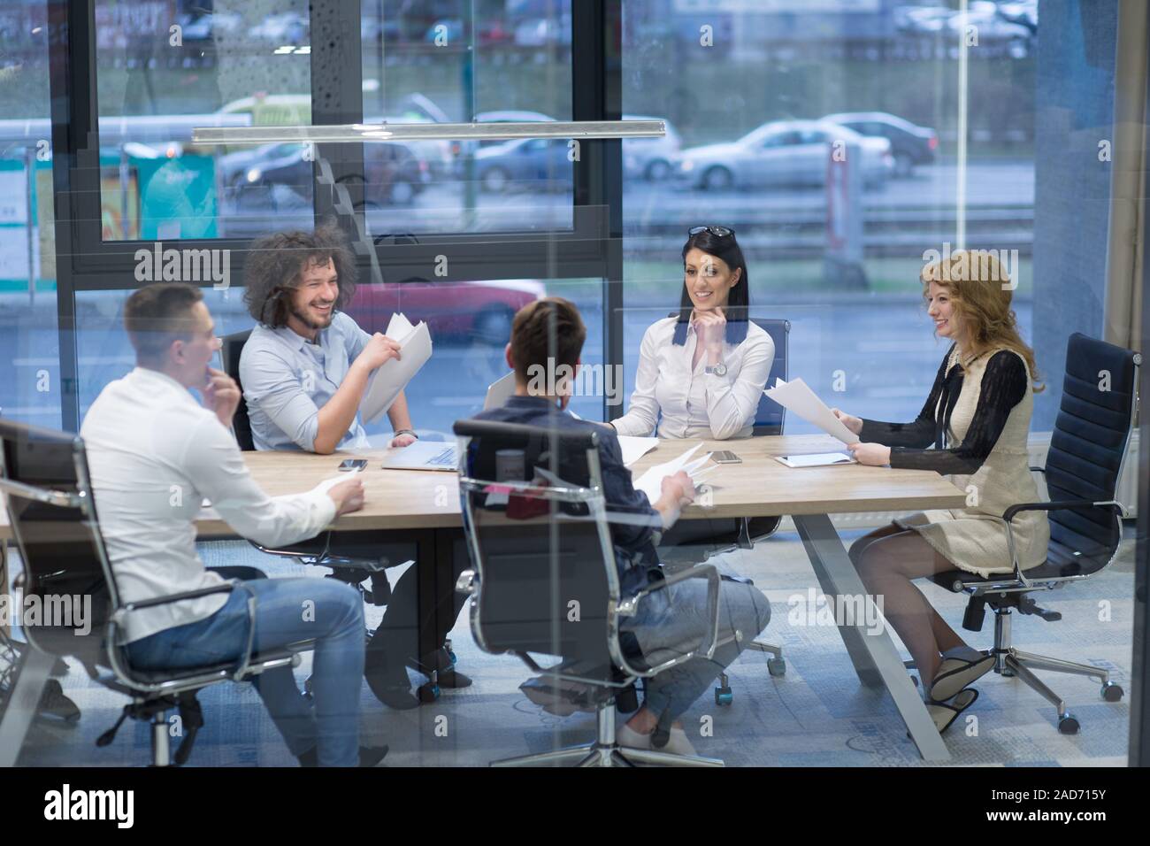 Startup Business Team At A Meeting at modern office building Stock ...
