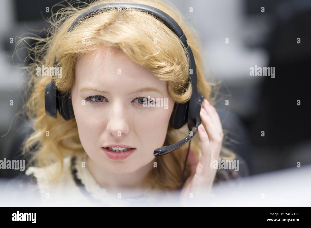 female call centre operator doing her job Stock Photo - Alamy