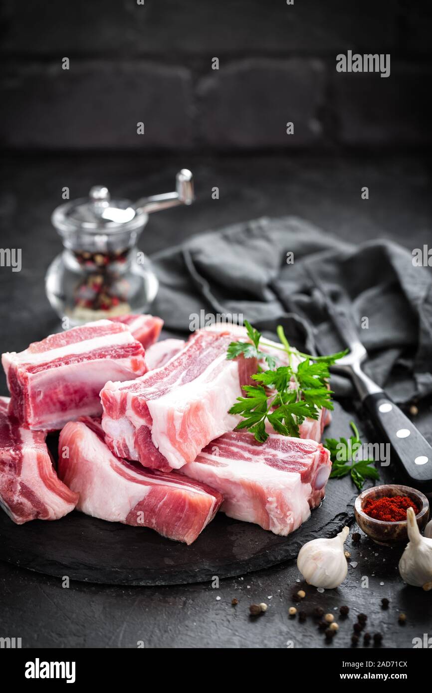 Pork ribs, raw meat Stock Photo - Alamy