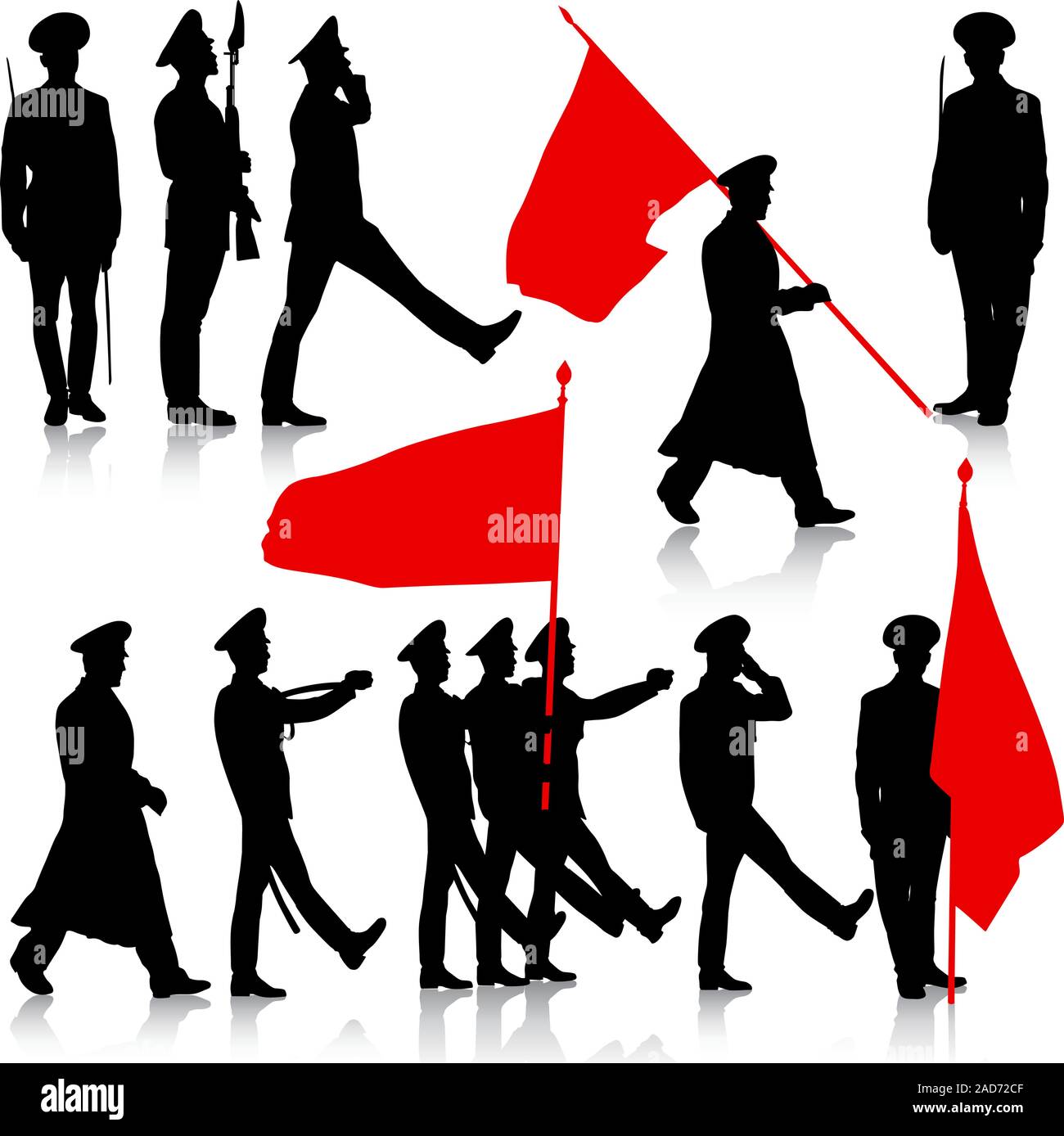 Silhouette military people with flags collection. Vector illustration ...