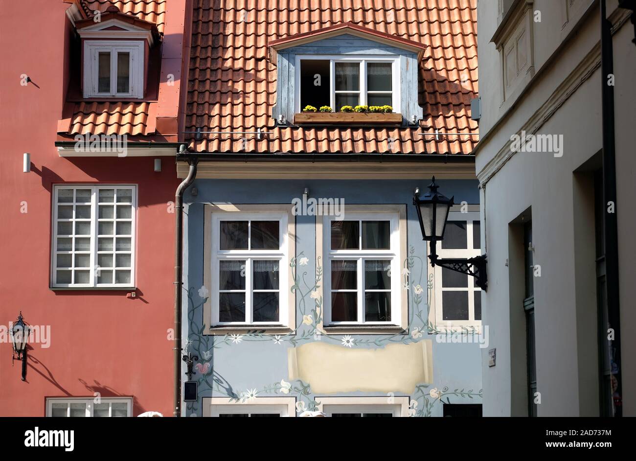 Beautiful vintage colorful houses on Jauniela street in downtown in ...