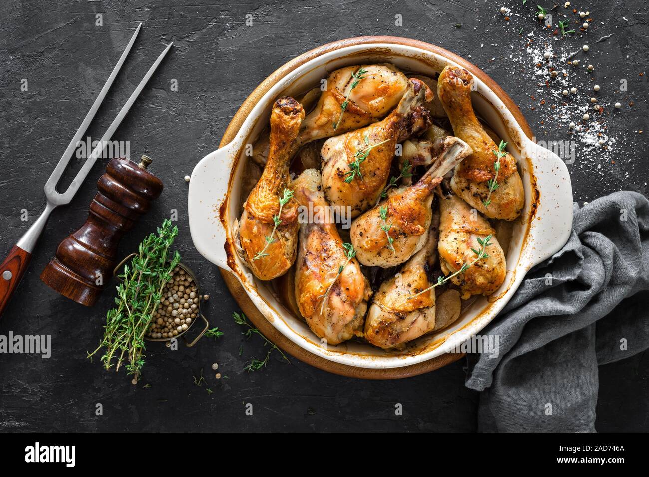 Baked chicken legs. top view Stock Photo - Alamy
