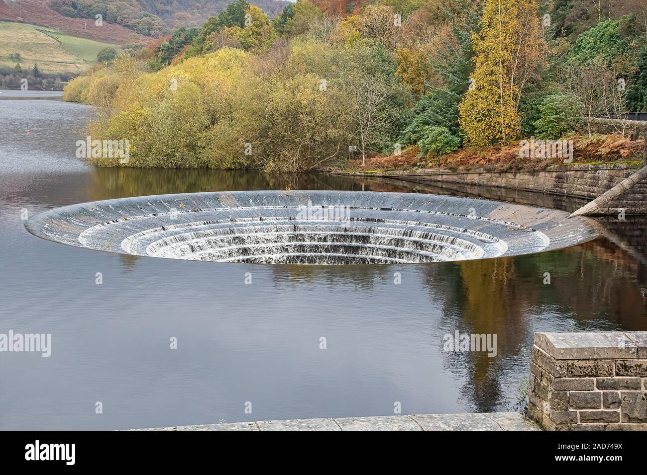 Large plughole at the Ladybower reservoir in overflow in the UK Stock ...